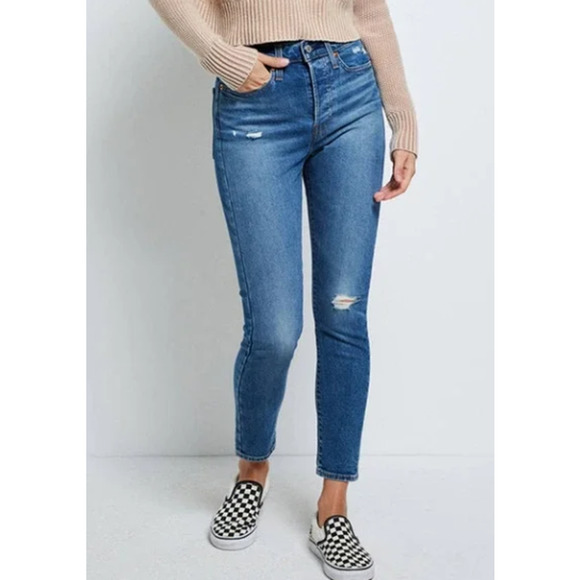 Levi's | Jeans | Levis Wedgie Skinny Jeans Blue Denim Button Fly Distressed Size 29 | Poshmark